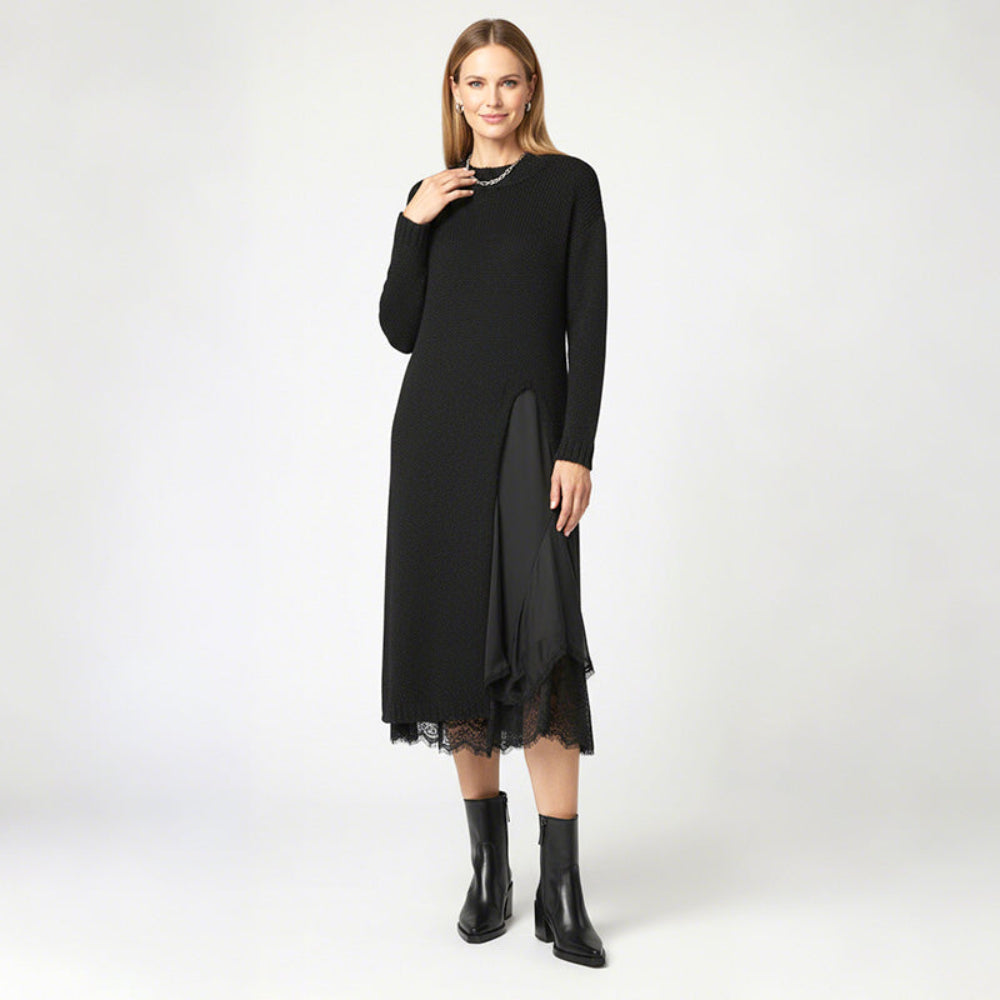 Damen Strick Schmal Geschnitten Kleid Langarm Winter Maxi – Verodie